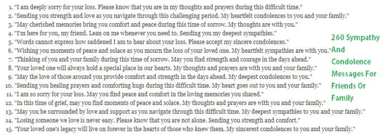 260 messages de sympathie et de condoléances pour les amis ou la famille