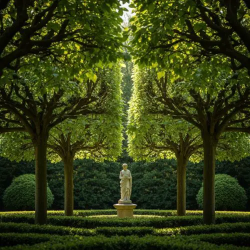Tree Pruning Around Garden Statues